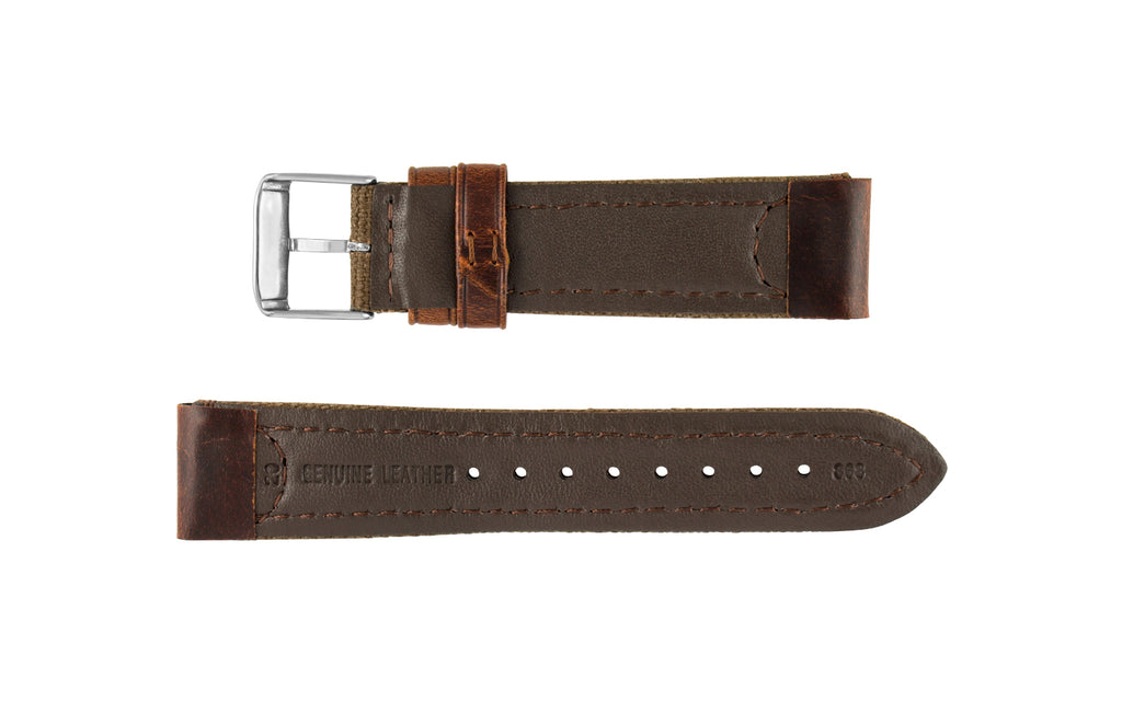 Men's Brown Canvas & Leather Watch Strap 18mm 20mm 22mm - allwatchbands.com